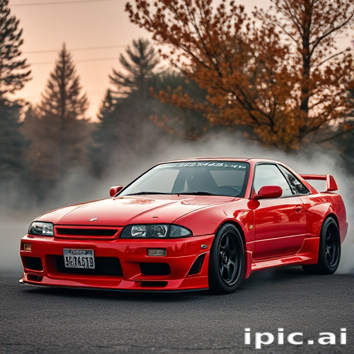 Stunning Red Sports Car Captured in a Misty Autumn Landscape