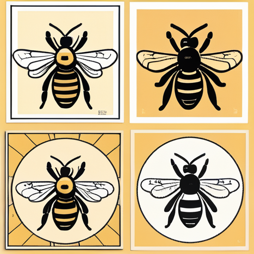 Artistic Representation of Bees in Four Distinct Graphic Styles and Colors