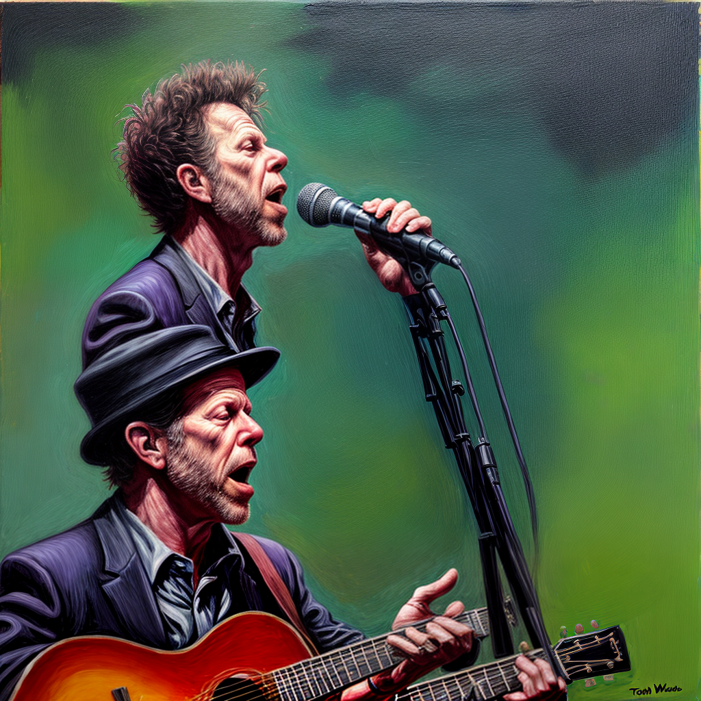 tom waits singing oil painting
