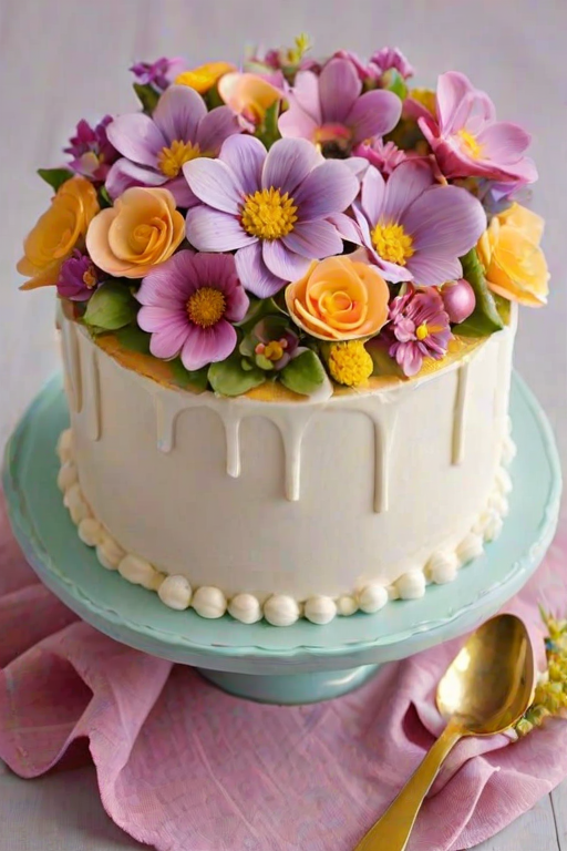 Delicious Floral Cake Decorated with Colorful Edible Flowers and ...