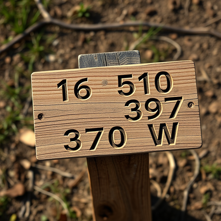 Create a wooden signpost with engraved text that reads "16 510 397 370 ...