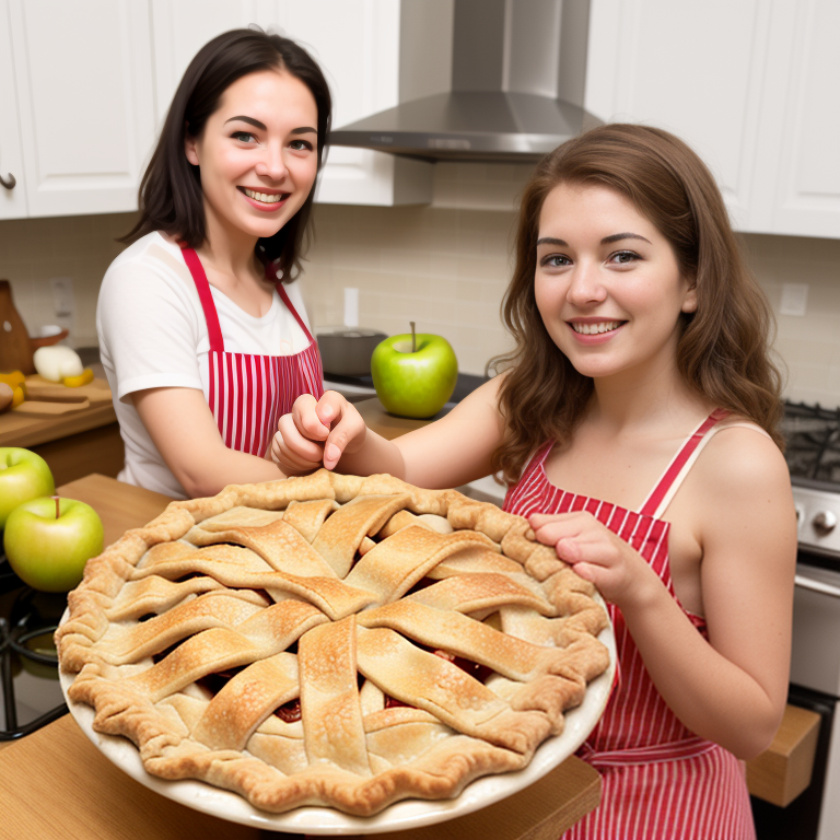 Two Friends Joyfully Baking a Delicious Homemade Apple Pie Together in ...