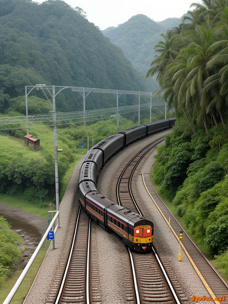 Scenic Train Journey Through Lush Green Mountains and Serpentine Tracks
