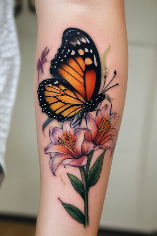 butterfly monarch lily flower tatoo