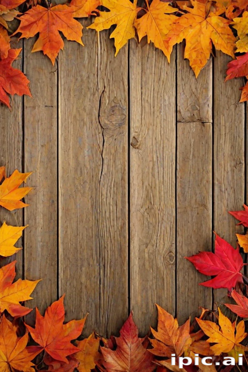 Autumn Leaves Framing a Rustic Wooden Background in Vibrant Colors