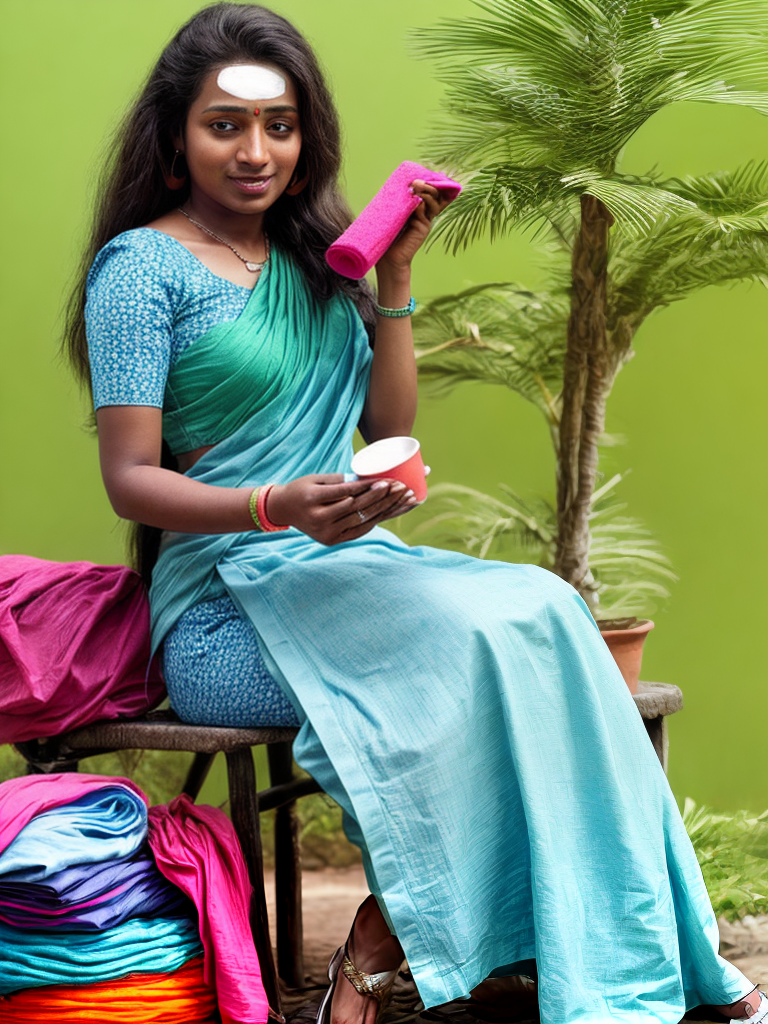 beautiful slim thin South indian cleaning herself