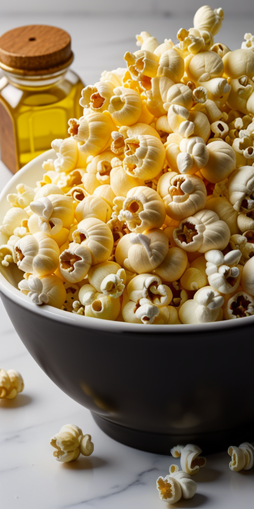 A Large Bowl Overflowing with Freshly Popped Popcorn and Olive Oil