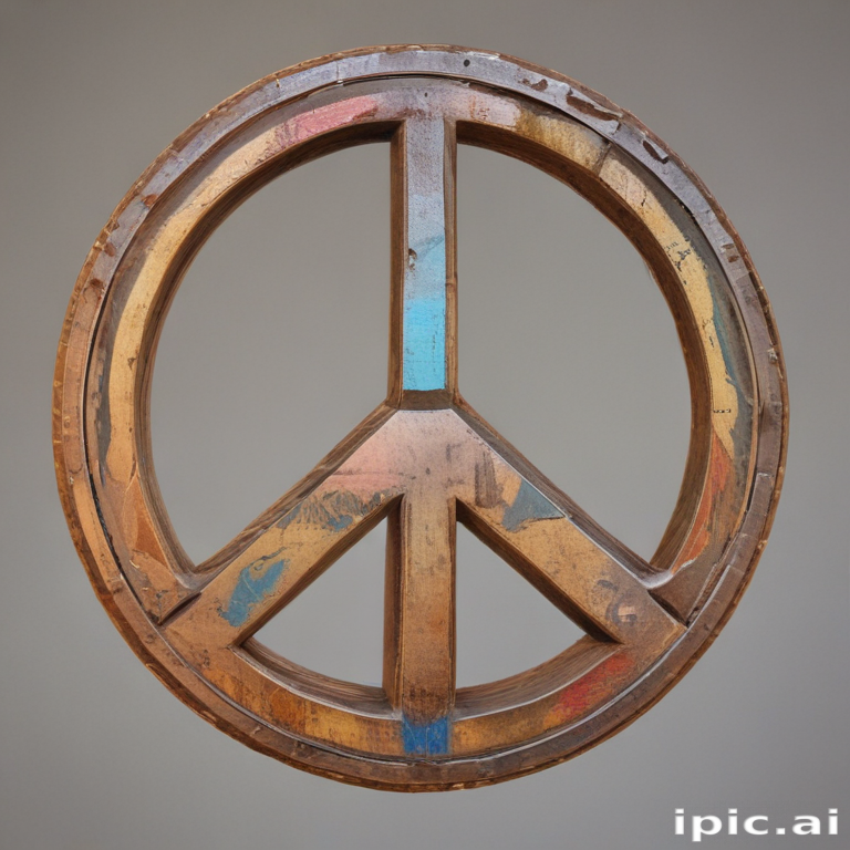 Artistic Wooden Peace Symbol with Colorful Details and Textured Finish
