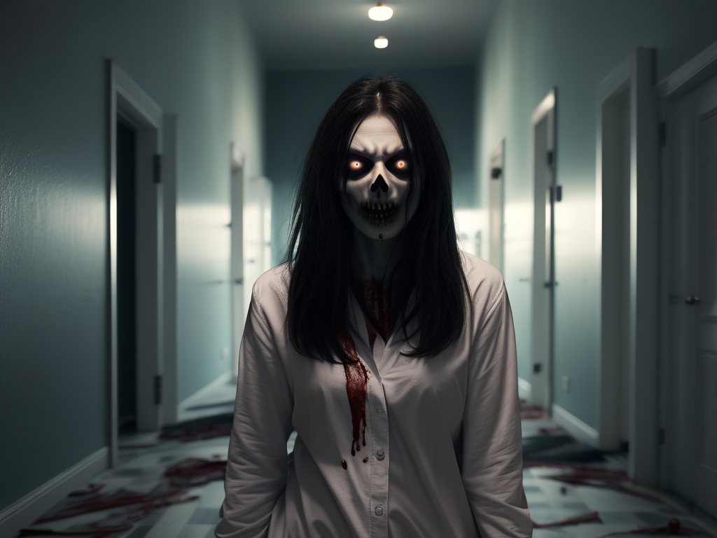 Haunting Figure in a Blood-Stained Hallway: A Chilling Encounter Unfolds