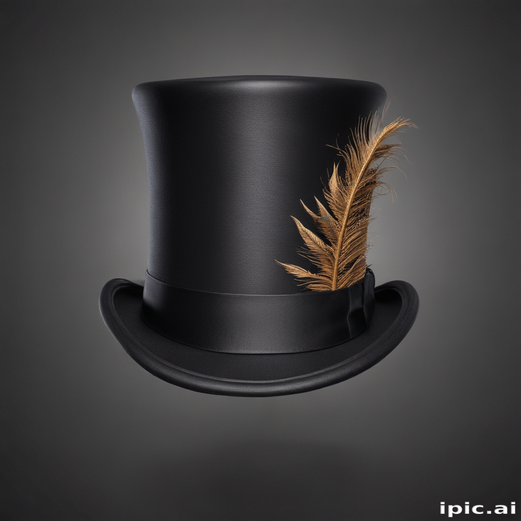 Elegant Black Top Hat Adorned with a Stylish Golden Feather Decoration.