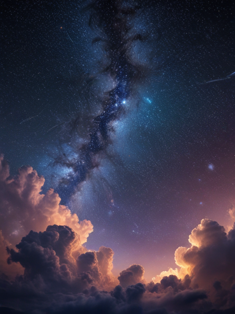 A Majestic Night Sky Full of Stars and Colorful Clouds Above