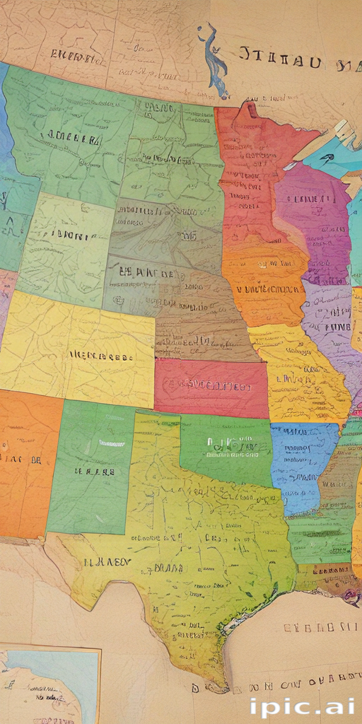 Colorful Illustrated Map Showcasing the States and Regions of the USA