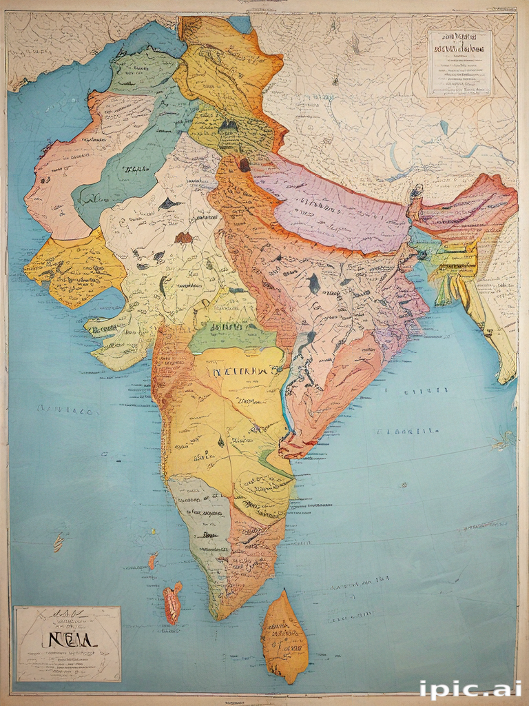 Detailed Historical Map of India Showing Regions and Geographic Features