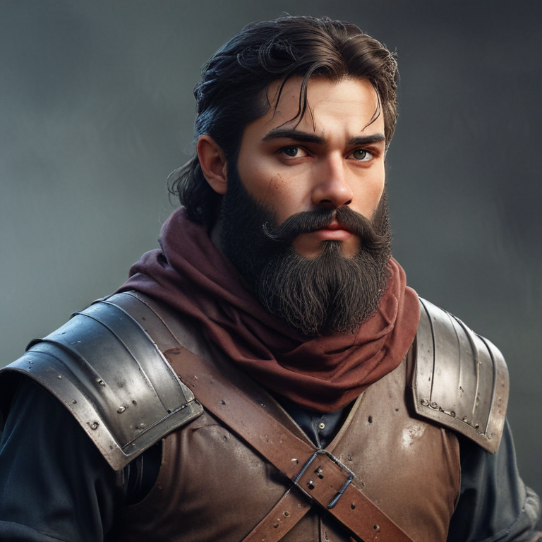 dark-bearded medieval ranger