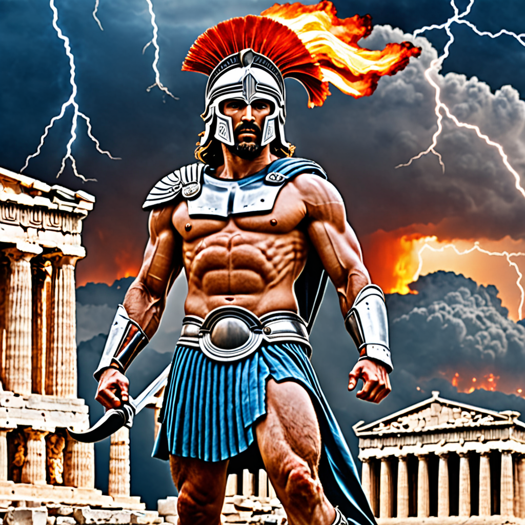 a realistic picture of an ancient Spartan warrior with long hair, and ...