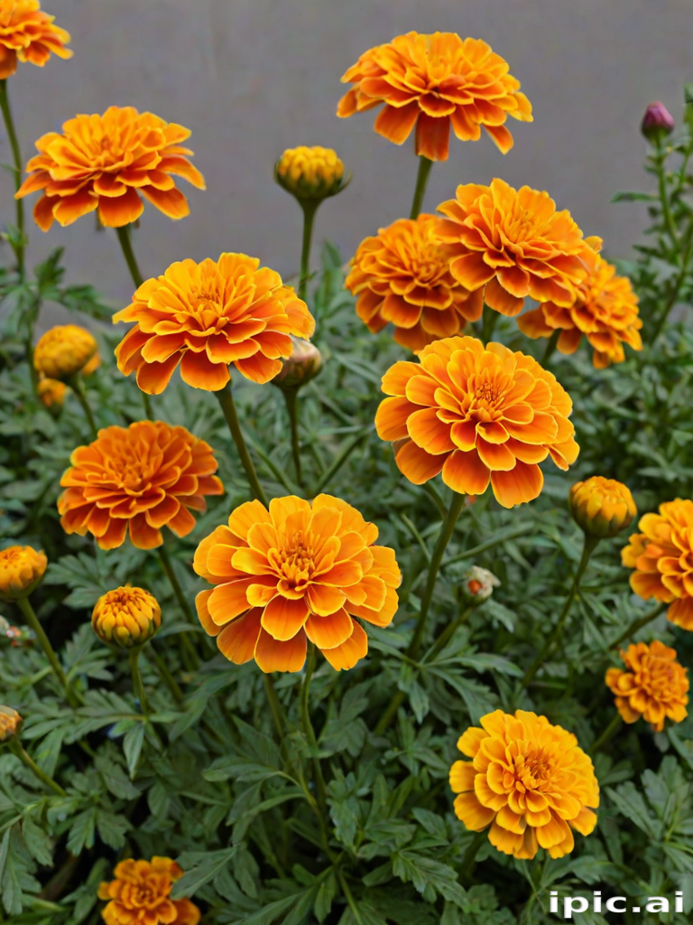 Vibrant Orange Marigolds Blooming Amidst Lush Green Foliage in Garden