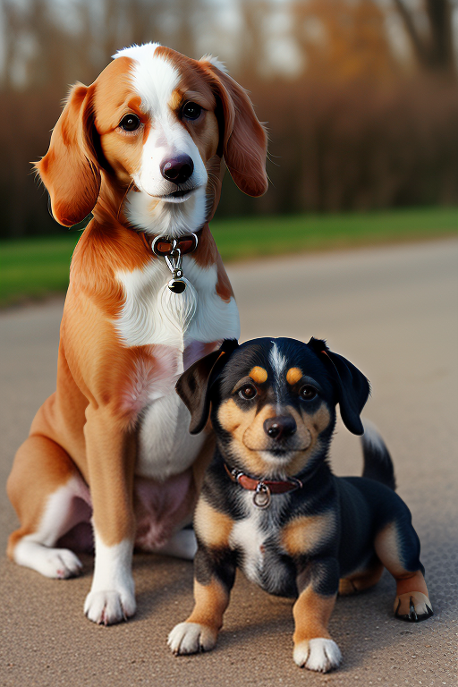 Two Adorable Dogs Posing Together on a Sunny Day Outdoors
