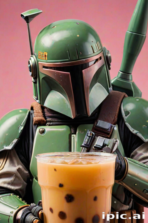 Boba Fett Enjoys a Refreshing Drink of Bubble Tea with Style