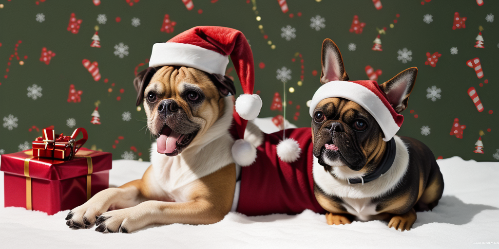 Two Adorable Dogs in Santa Hats Celebrating Christmas with Gifts and Cheer