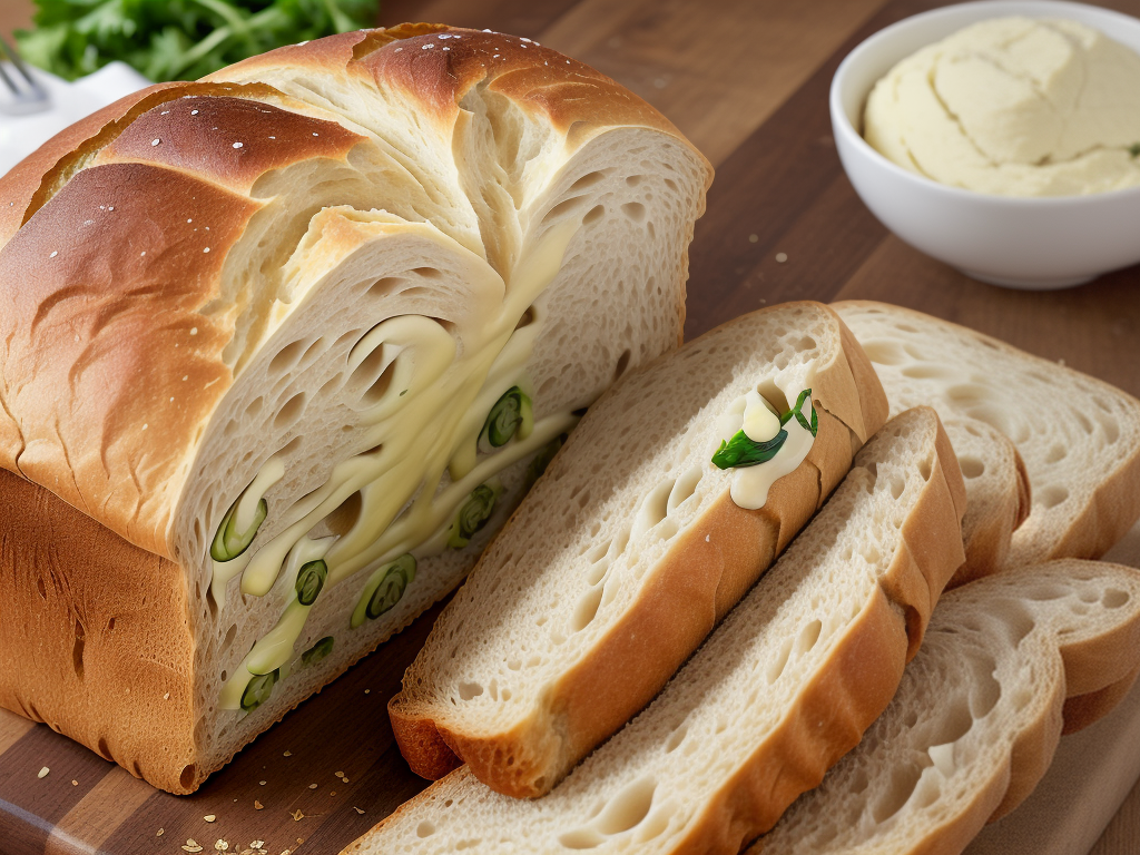 Deliciously Soft Bread Loaf Stuffed with Creamy Cheese and Fresh Herbs.
