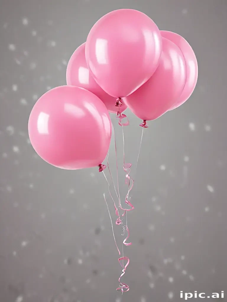 Bright Pink Balloons Floating Elegantly Against a Soft Gray Background