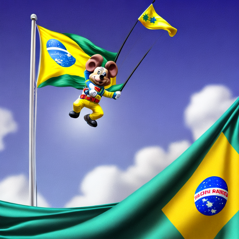 Astronaut mouse strong on Neptune with a Brazilian flag