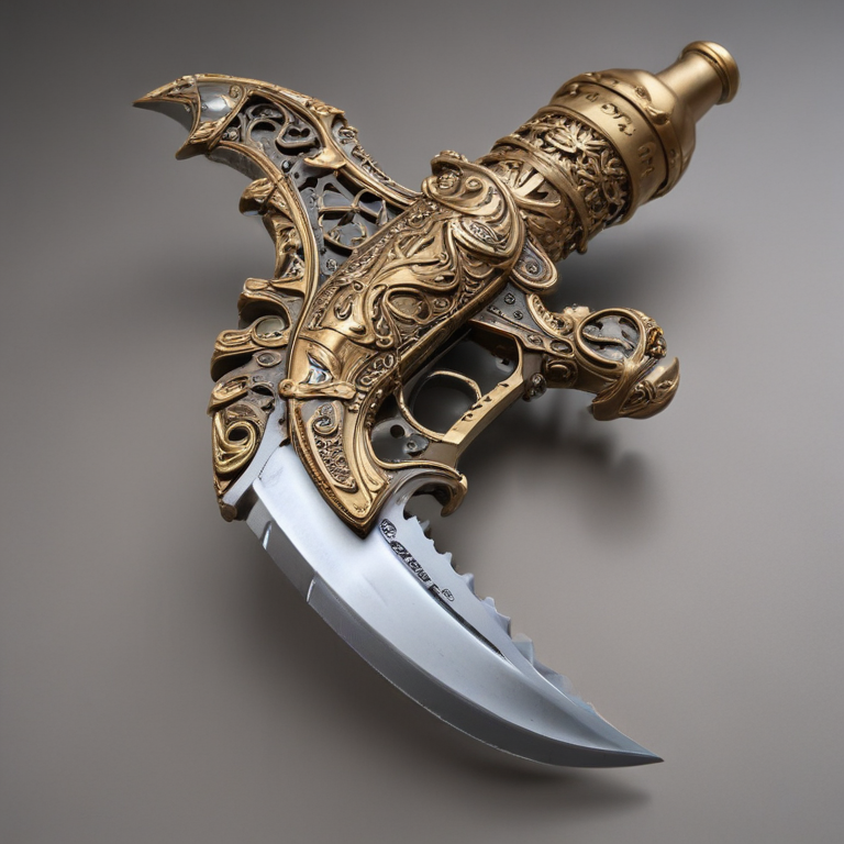 Intricately Designed Ornate Dagger with Elaborate Handle and Curved Blade