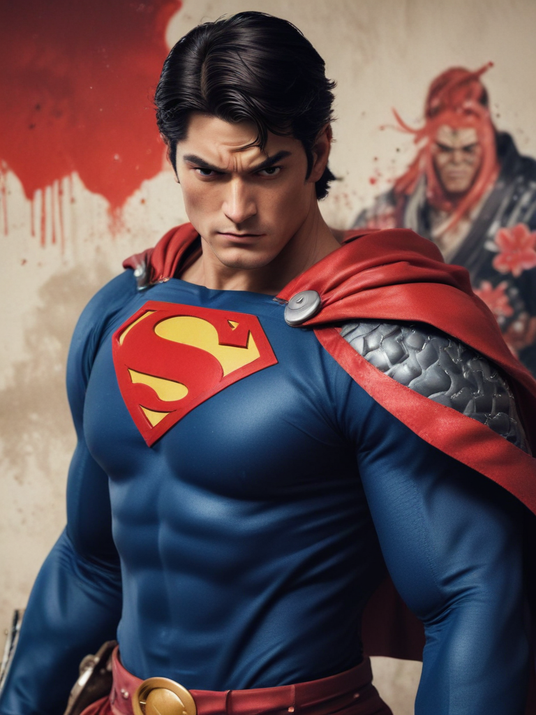 Superman as a samurai in Japanese style art