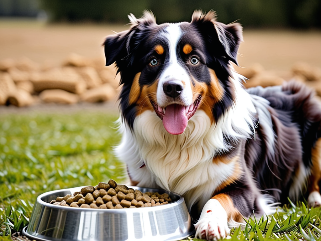 A Happy Dog Enjoys Its Meal in a Beautiful Outdoor Setting