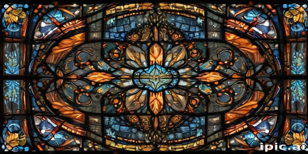 Intricate Stained Glass Design Featuring Vibrant Colors and Nature Motifs