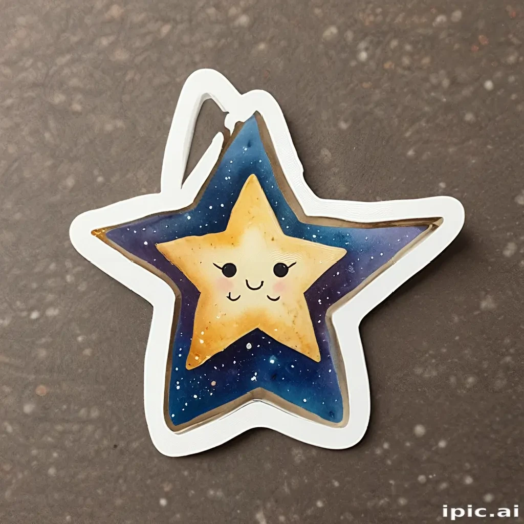 Whimsical Star Sticker with Cute Expression and Vibrant Galaxy Background