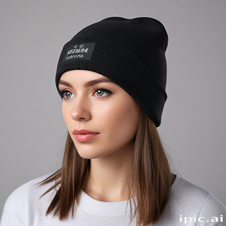 Stylish Young Woman Wearing a Black Beanie with a Modern Look
