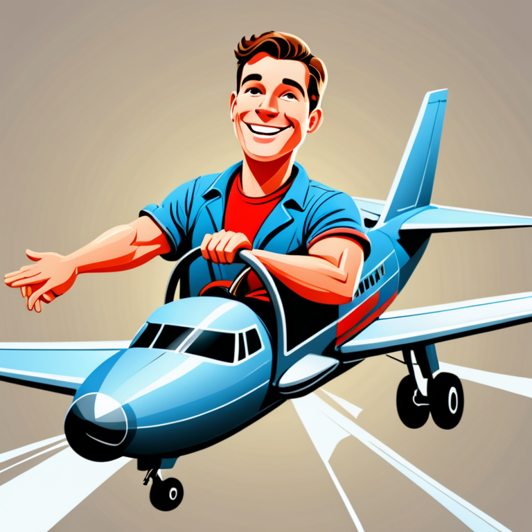 smiling airplane in take off, airplane caucasian man mechanic riding ...