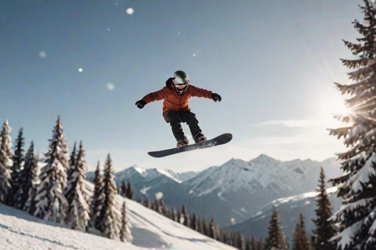 Snowboarder Performing an Impressive Jump Against a Stunning Mountain ...