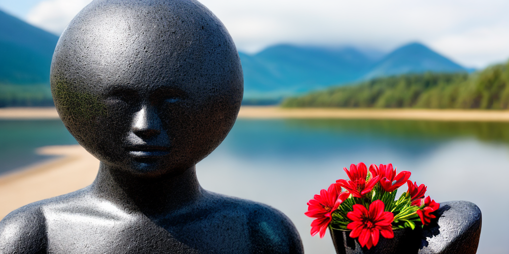 future human figure and red flower