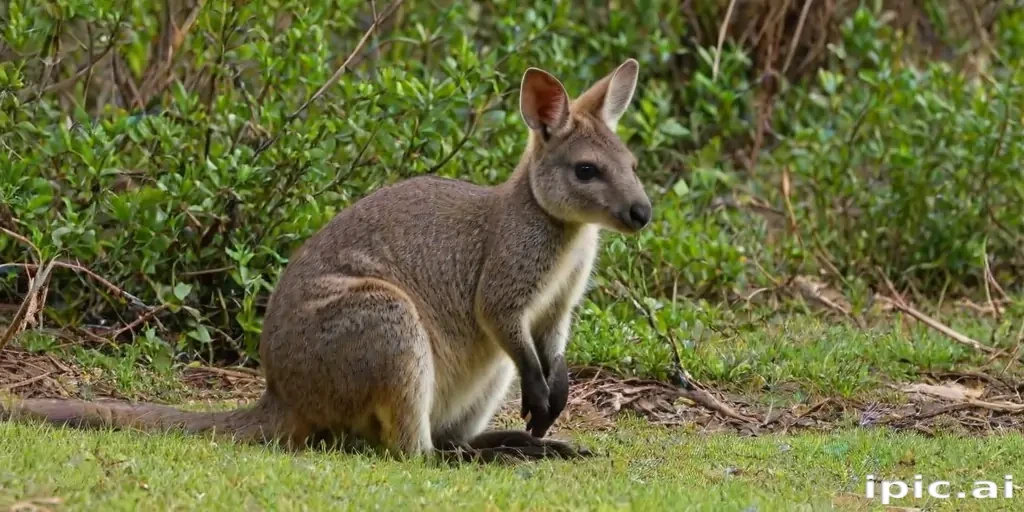 A Curious Wallaby Sitting Gracefully Amongst Lush Green Grass and Plants.