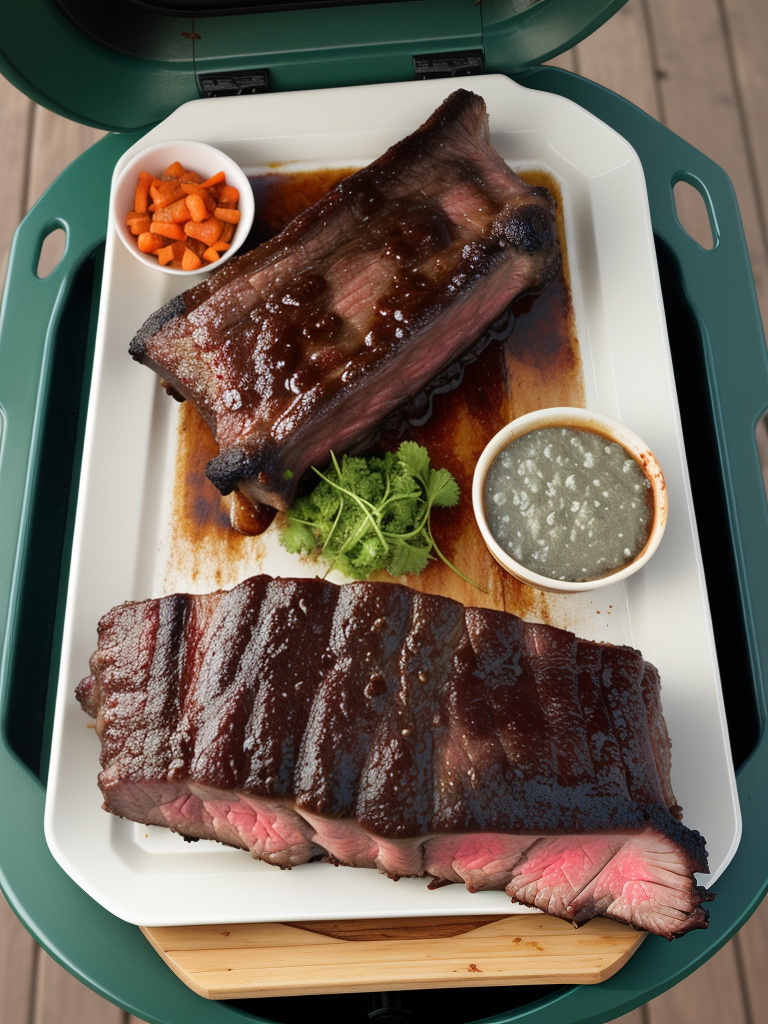 Deliciously Grilled Beef Ribs Served with Flavorful Sauces and Vegetables