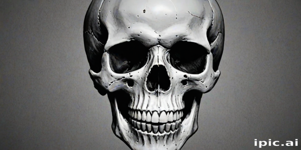 A Detailed Artistic Rendering of a Human Skull Against a Plain Background