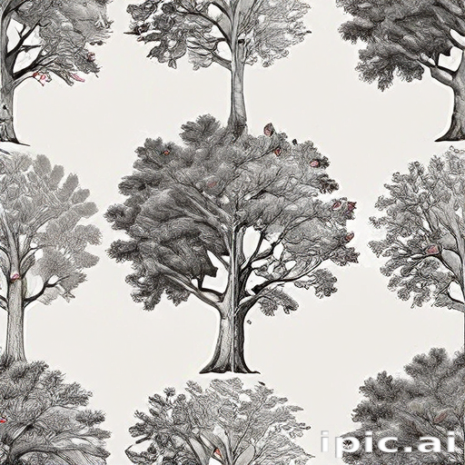 Elegant Pattern of Trees with Subtle Birds on a Soft Background