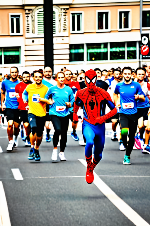 Spider Man running at the marathon of Belgrade together with all the ...