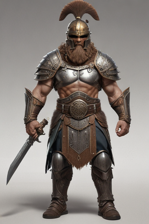 long-bearded fantasy dwarf gladiator in hoplite armor with ornate ...