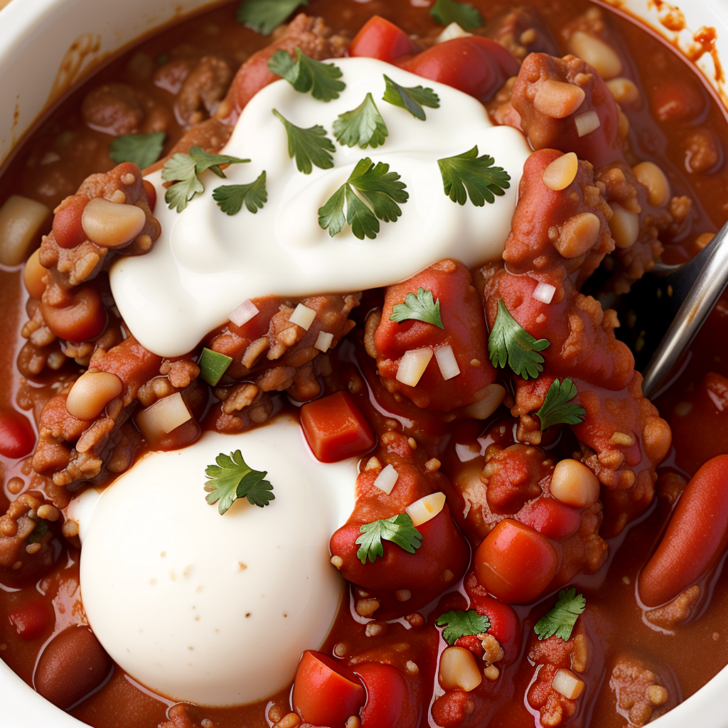 Delicious and Hearty Chili Bowl Topped with Creamy Sour Cream and Fresh ...