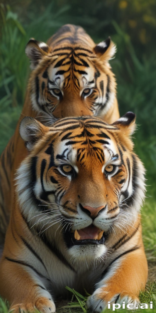 Majestic Tigers Relaxing Together in a Serene Natural Environment.