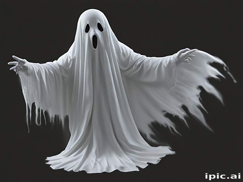 Spooky Ghost Figure Hauntingly Emerging from the Shadows in White Fabric