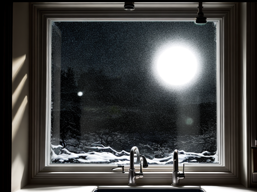 kitchen window, open, looking window, night, dark