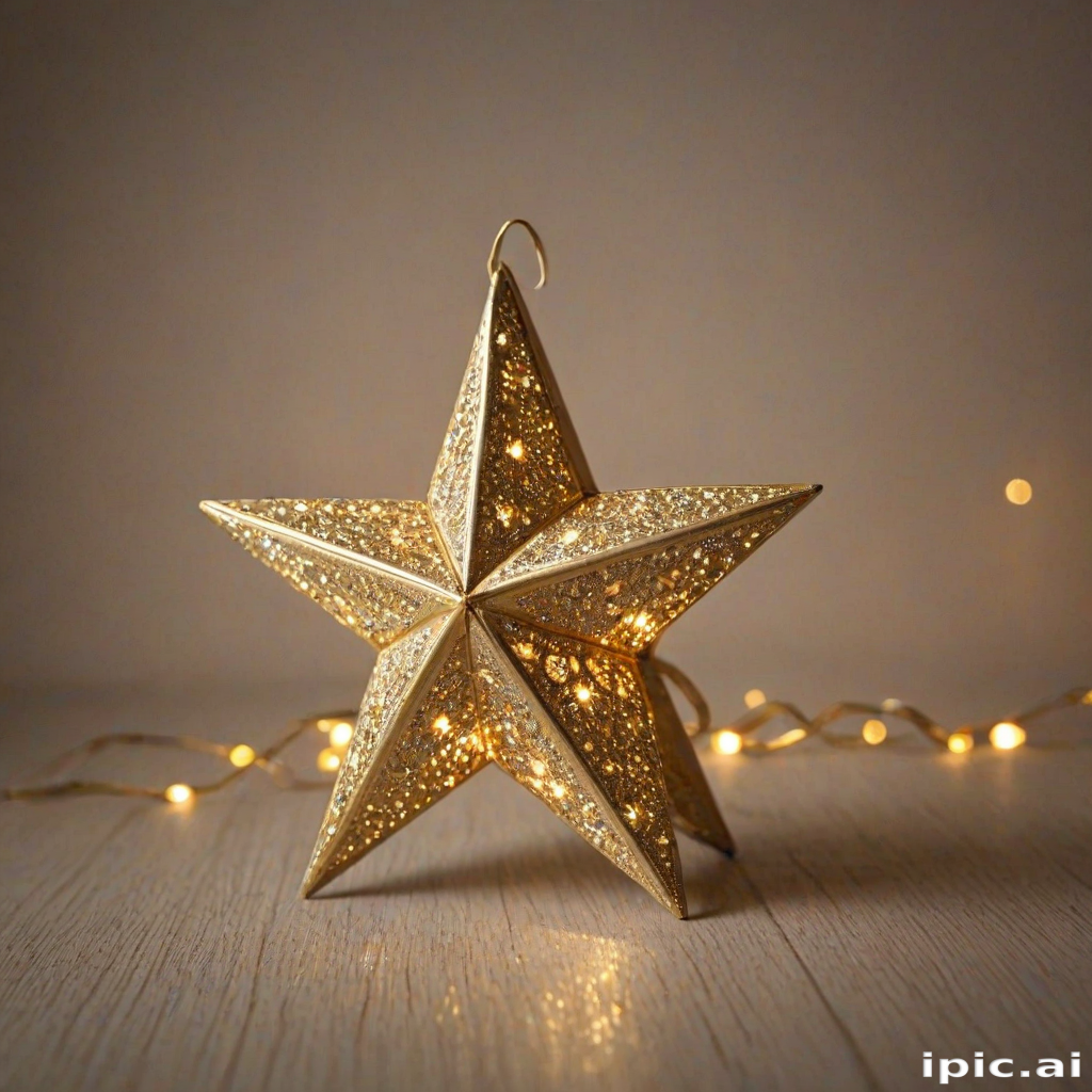 Beautiful Golden Star Ornament Illuminated with Soft Twinkling Fairy Lights