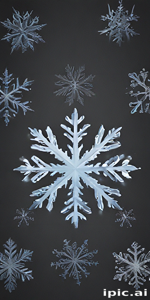Delicate Snowflakes Gracefully Floating Against a Deep Dark Background
