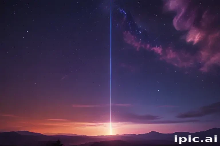 Majestic Night Sky Illuminated by a Brilliant Vertical Light Beam Over ...