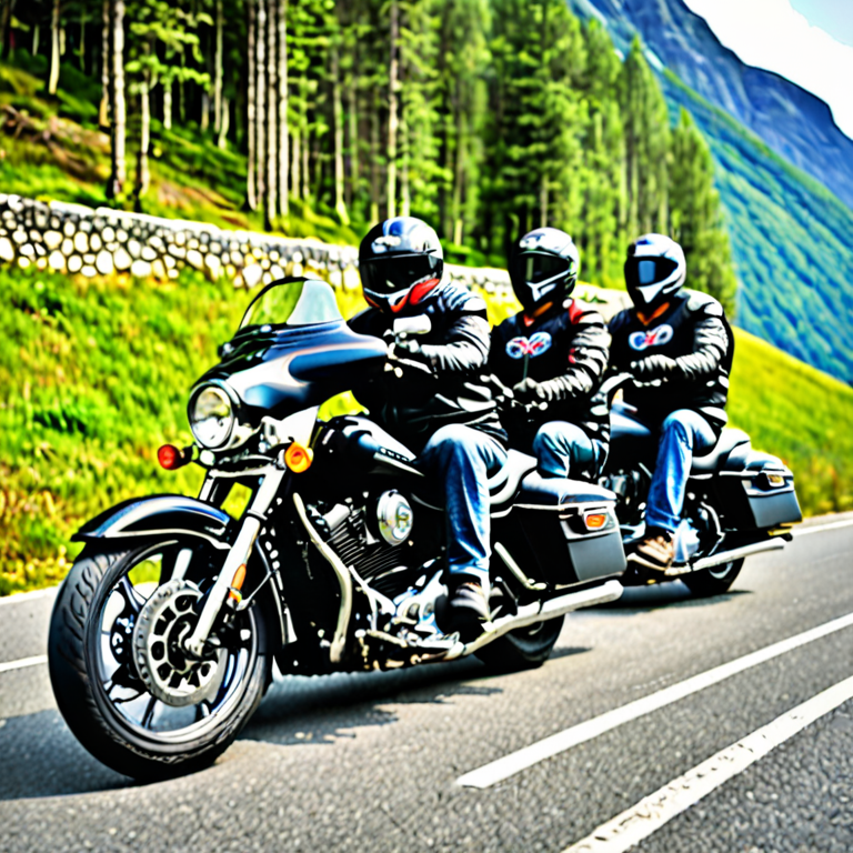Motorcycle club members on motorcycles on tour in Norway, photo