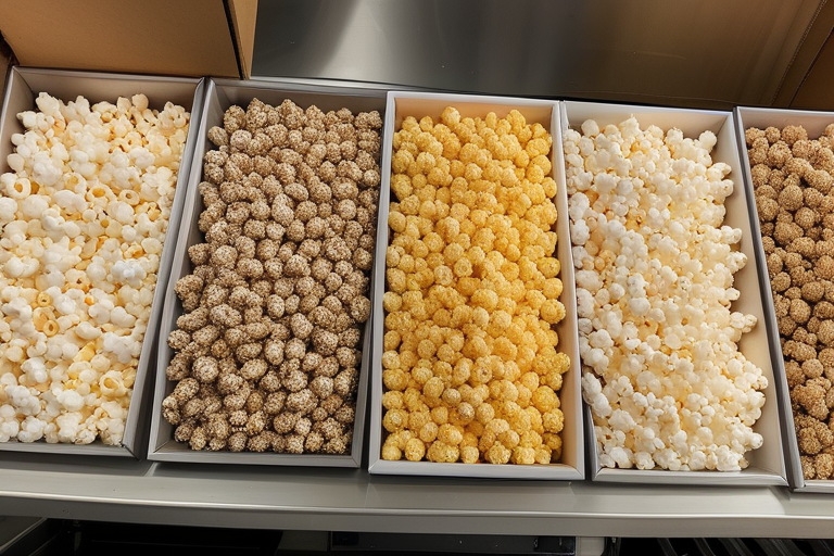 A Colorful Display of Assorted Popcorn Varieties in Neat Boxes.